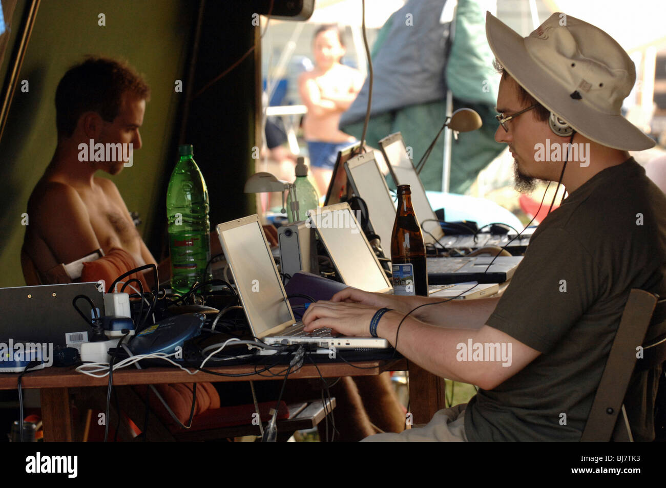 Computer freaks during the Chaos Communication Camp in Finowfurt ...