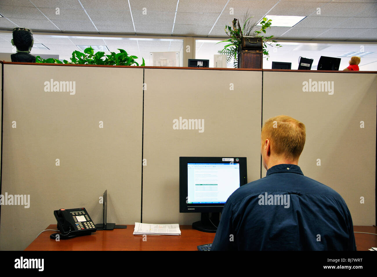 Office worker in his cubicle Stock Photo - Alamy