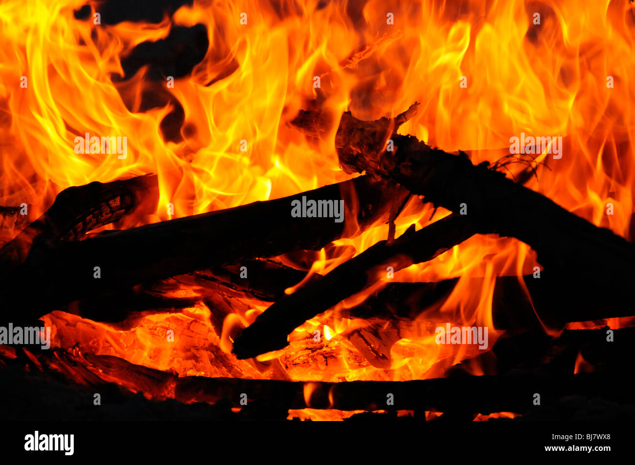 Close up of a fire on the beach in the Bahamas after dark Stock Photo ...