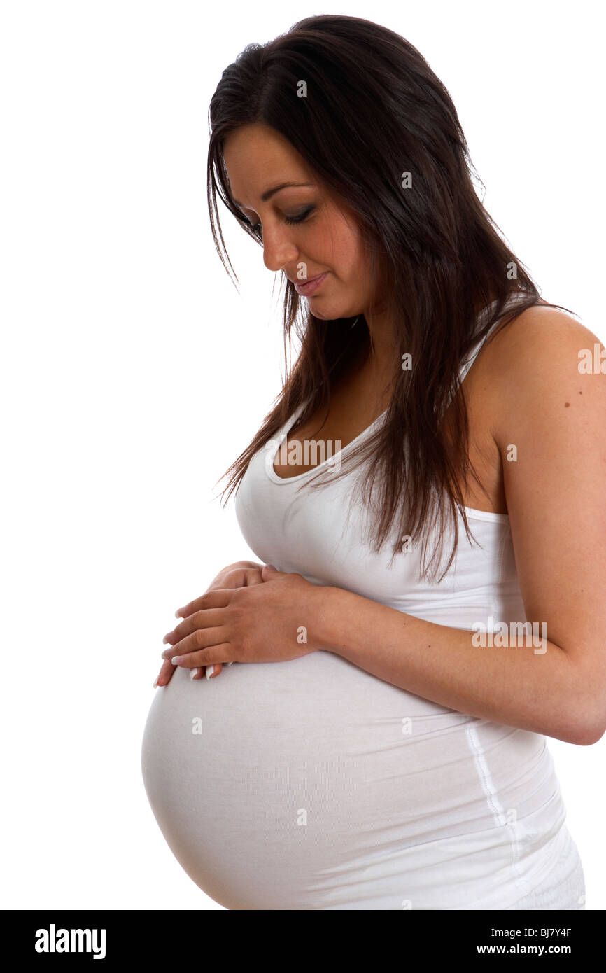 8 month pregnant woman 30 years of age with baby bump Stock Photo - Alamy