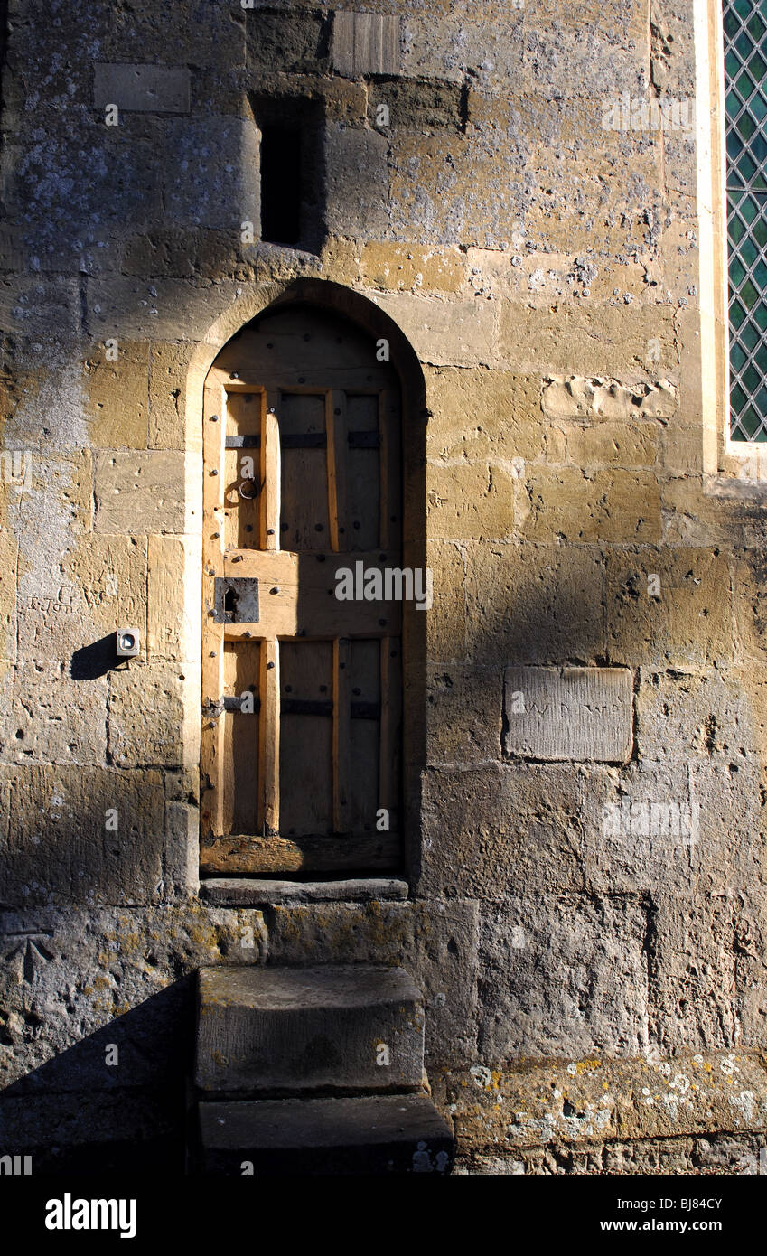 Small doorway to tower at St. Mary`s Church, Deerhurst, Gloucestershire ...