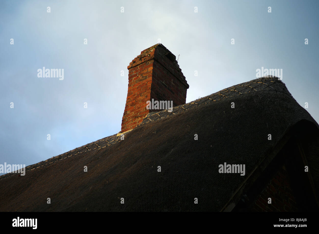 a chimney on the thatched roof of a cottage Stock Photo - Alamy