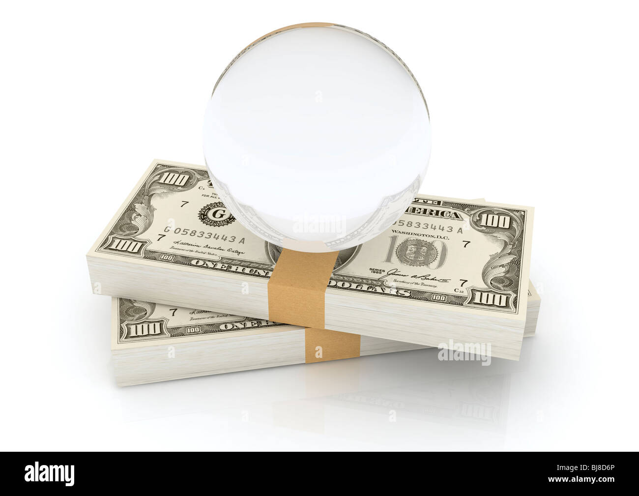 stack of dollars with a crystal globe Stock Photo - Alamy