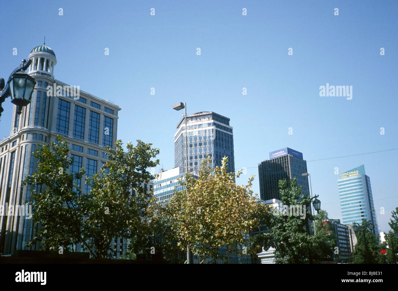Santiago, Chile. Alignment of four high-rise office buildings on the ...