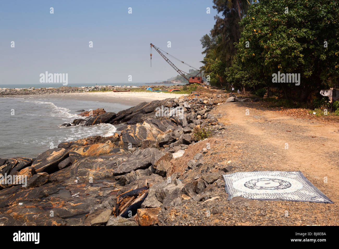 India, Kerala, Mahe (Pondicherry) Union Territory, old rusting crane on ...