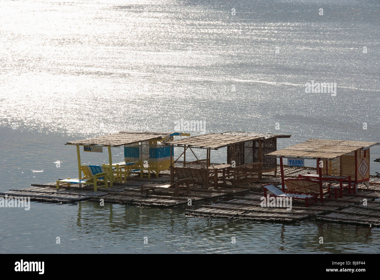 Bamboo beach rafts Matabungkay beach; Batangas; Southern Luzon ...