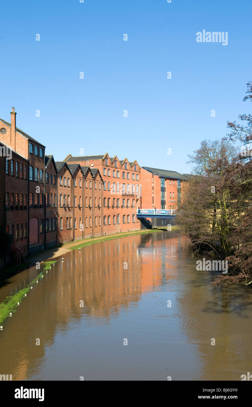 Office buildings along the river Wey in Guildford, Surrey Stock Photo ...