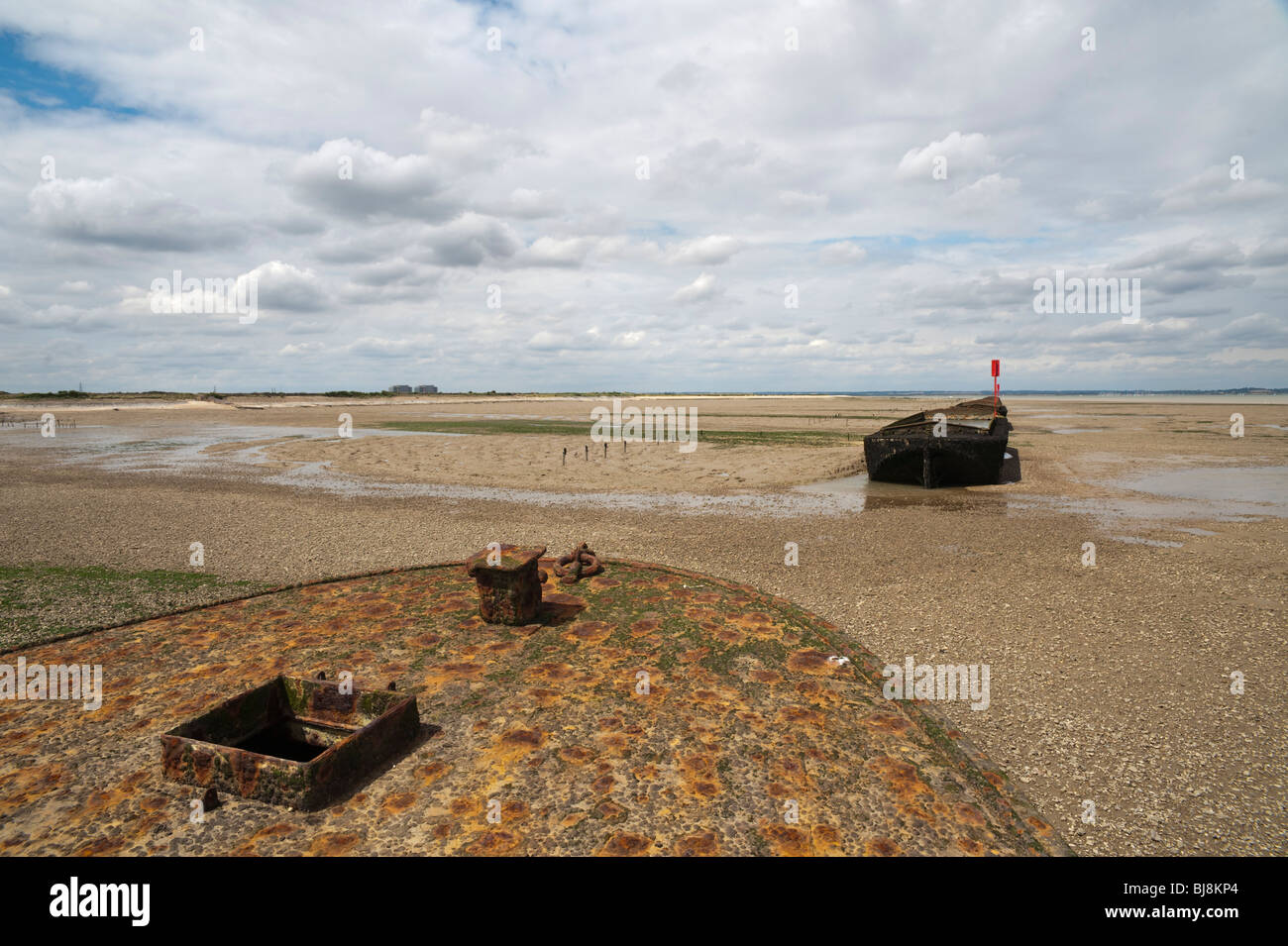 Sunken barges on sea coast close to mouth of River Blackwater at ...