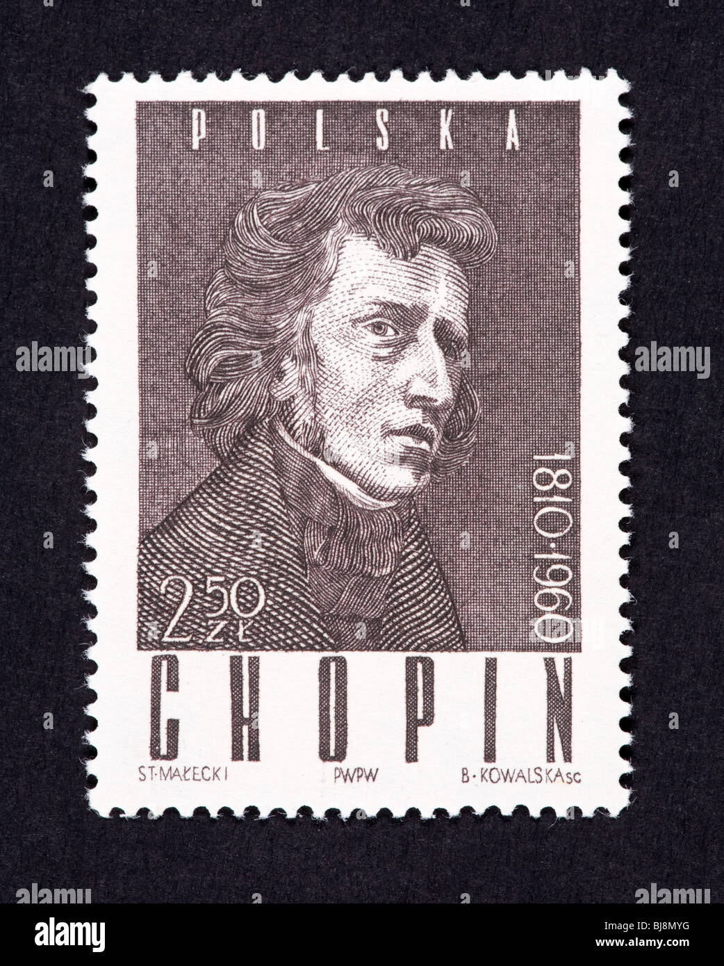 Postage stamp of Poland depicting Frederic Chopin on the ...