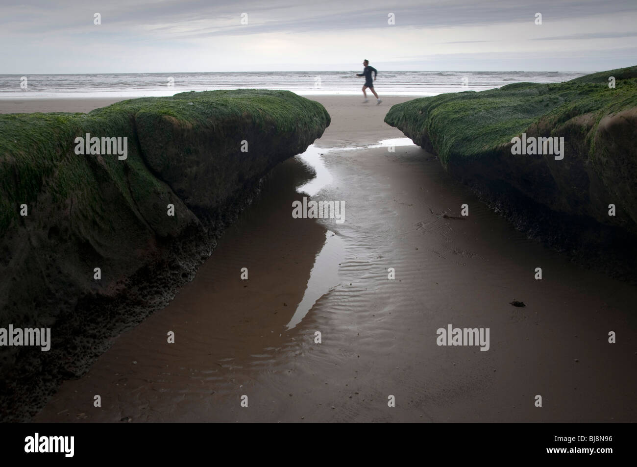 A runner jogs along a California beach in the sand Stock Photo - Alamy