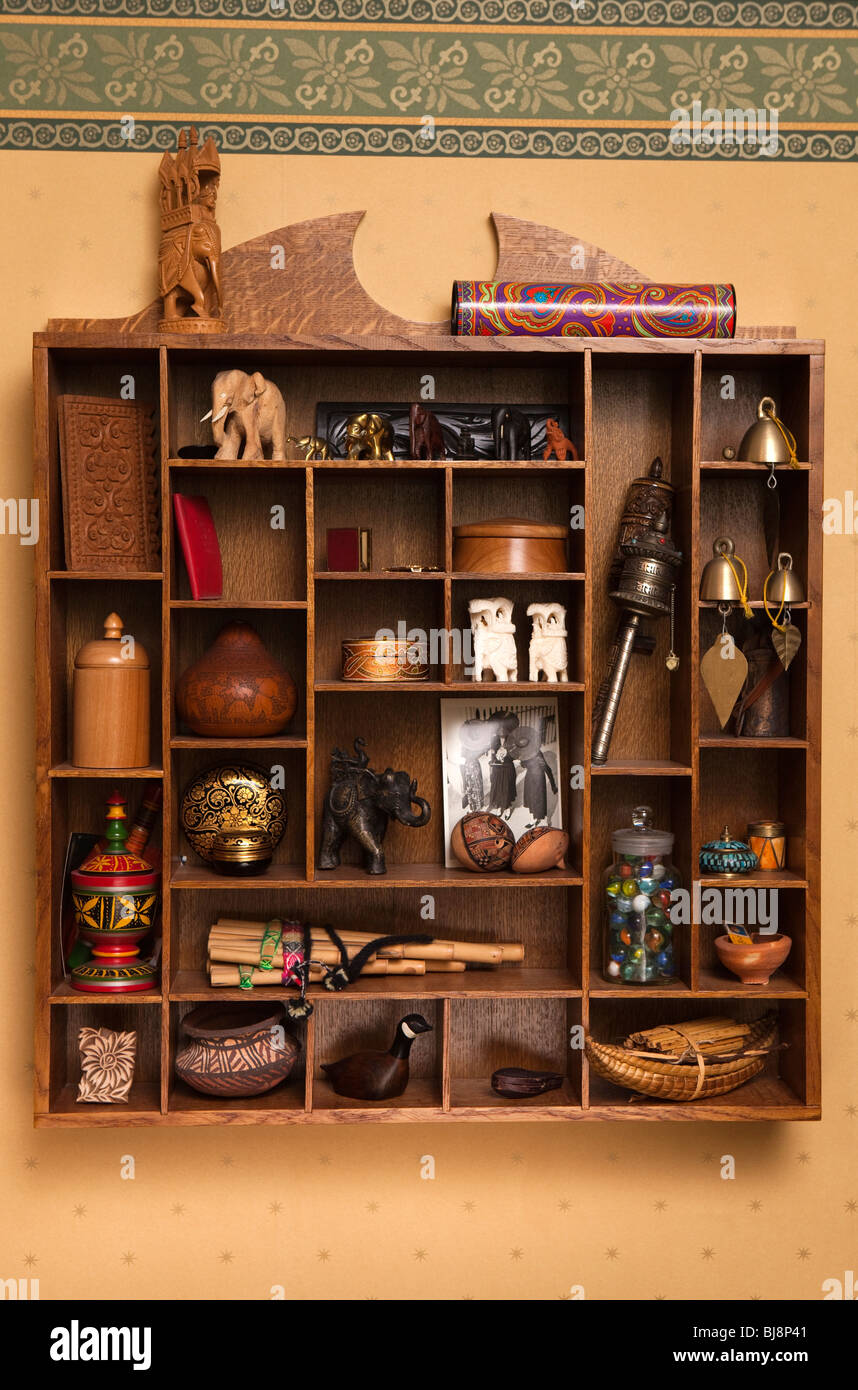 Domestic Interior, wall mounted oak box with separate compartments for ...