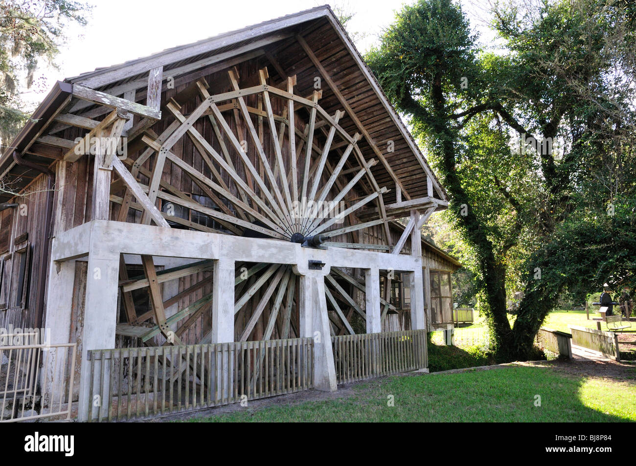 A giant water wheel adorns the side of the Old Spanish Sugar Mill ...