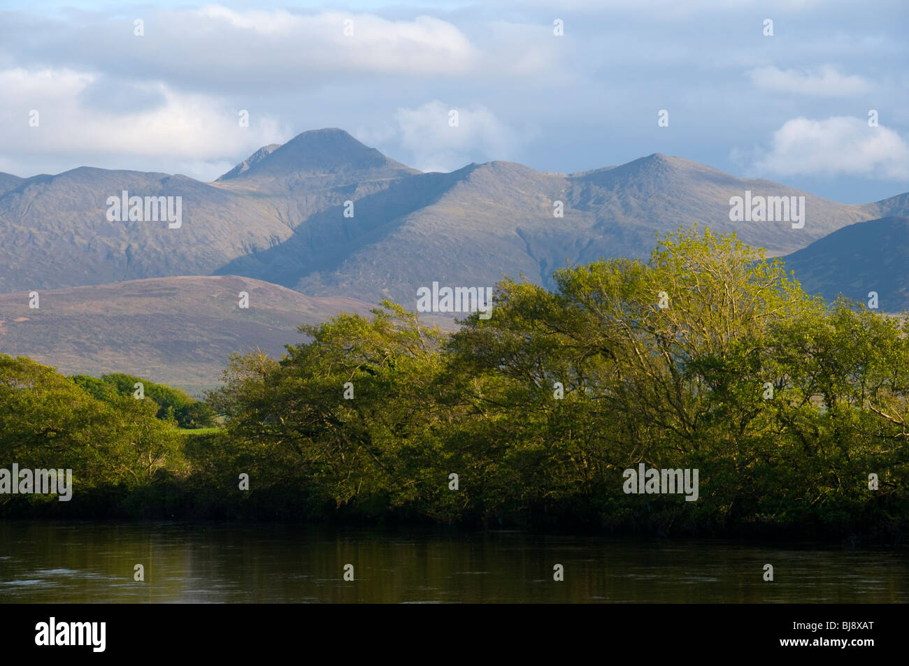 Carrauntoohil in the MacGillicuddy's Reeks range, from the river Laune ...
