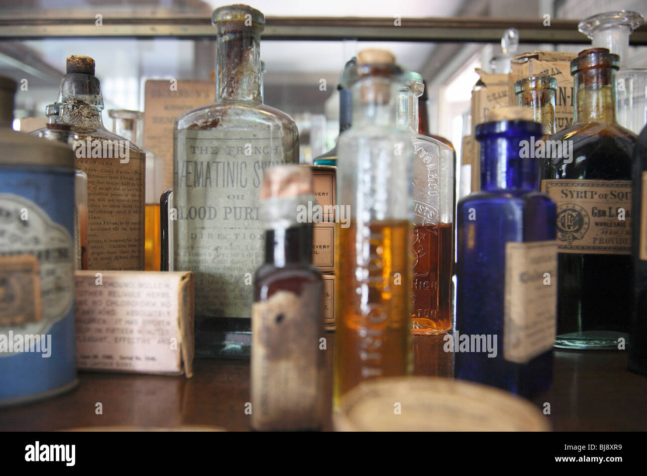 The Mystic Seaport Museum: drugs from an old pharmacy, USA Stock Photo ...