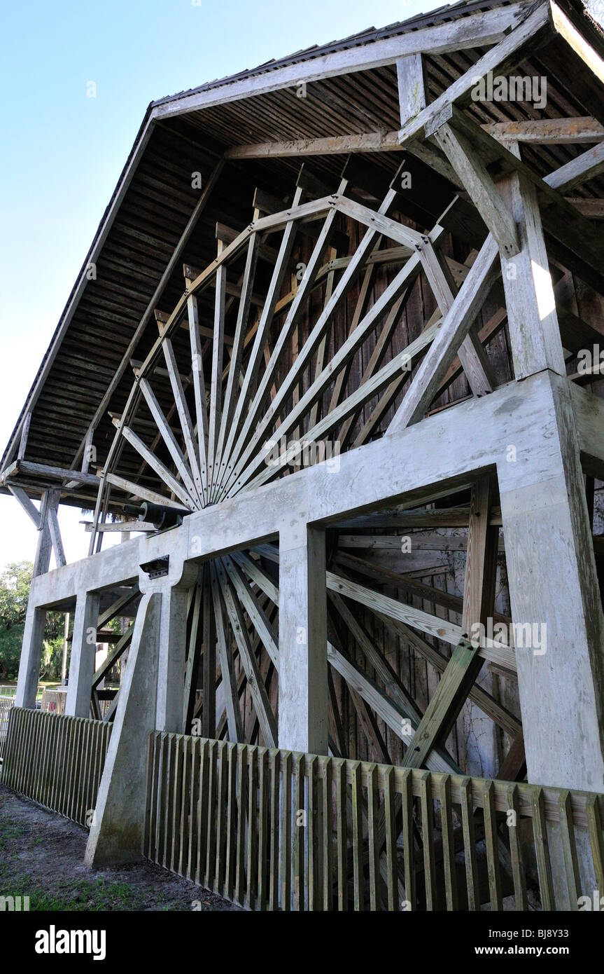 A giant water wheel adorns the side of the Old Spanish Sugar Mill ...