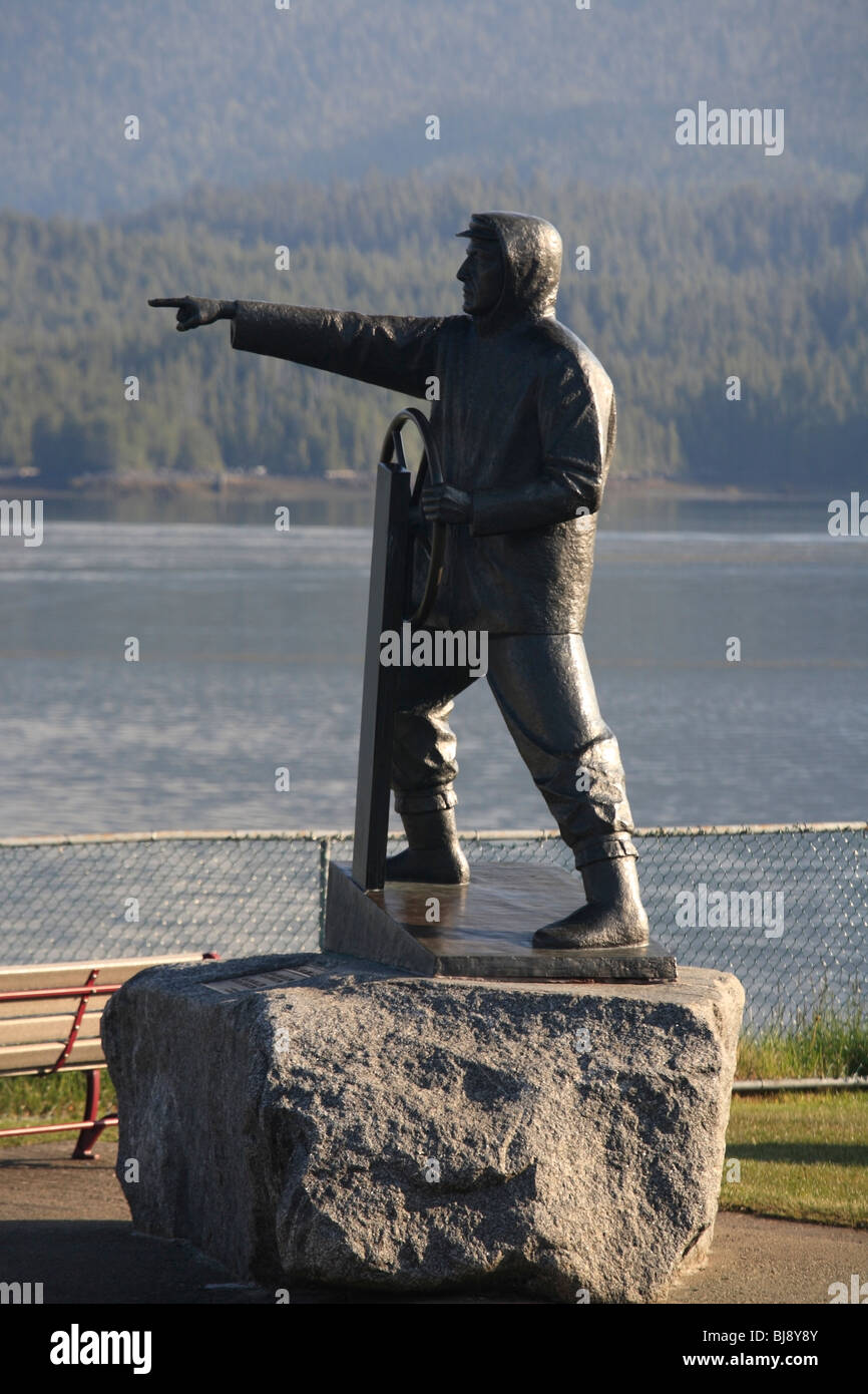 Statue in waterfront park overlooking harbour, Prince Rupert, BC Stock ...