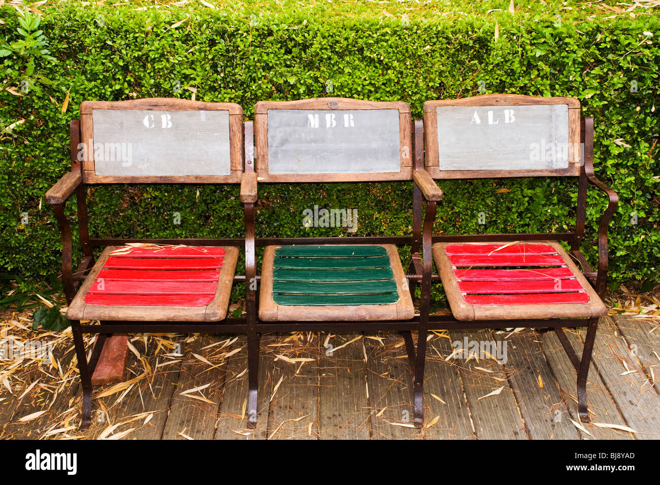 old wood seats Stock Photo - Alamy