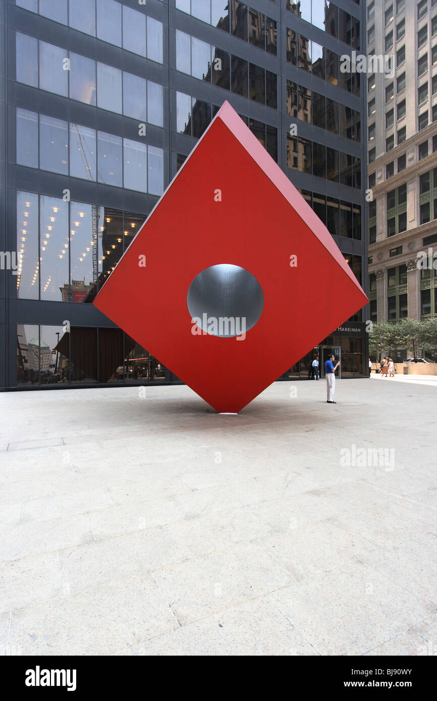Red Cube Sculpture in New York, USA Stock Photo - Alamy