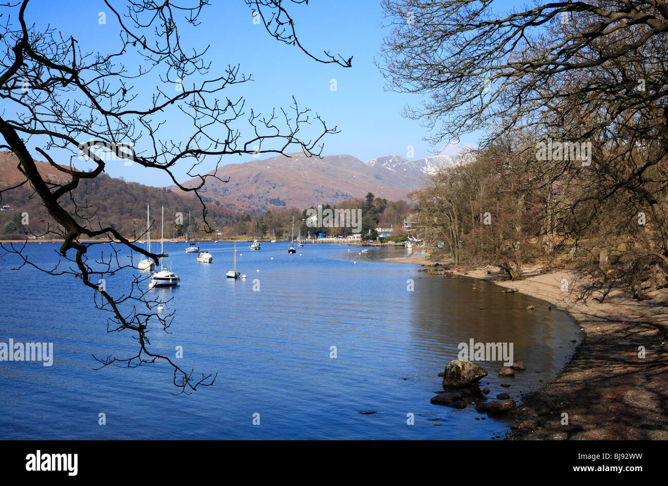 Lake Windermere and Langdale Pikes Cumbria England UK United Kingdom EU ...