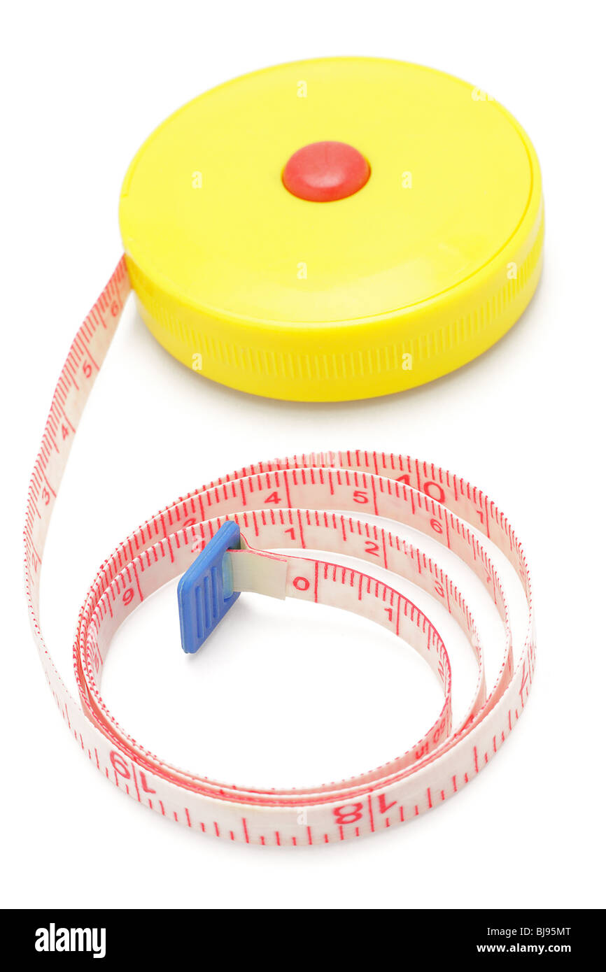 Round plastic tape measure on white background Stock Photo - Alamy
