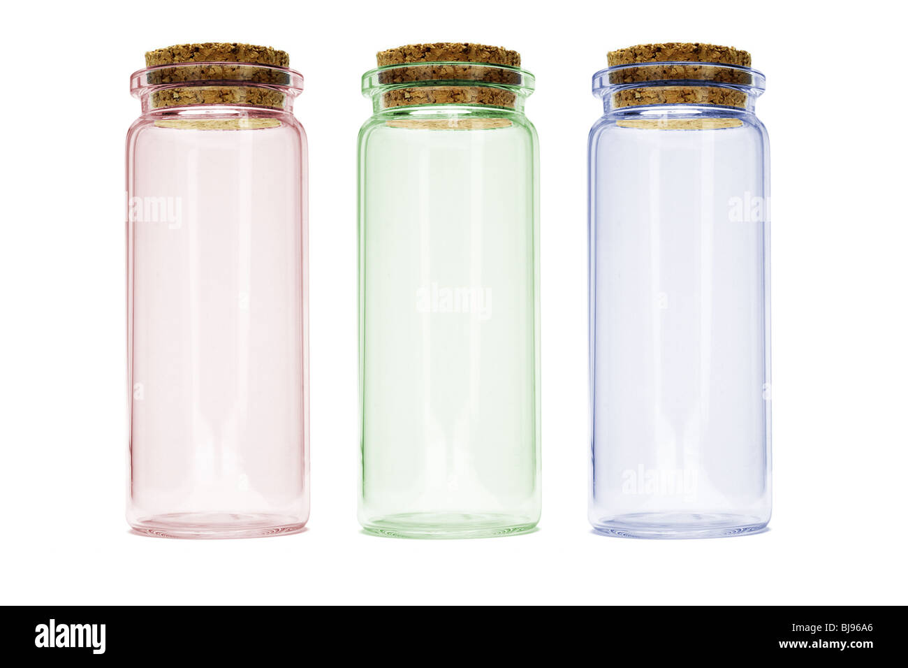 Tall color glass containers arranged on white background Stock Photo ...