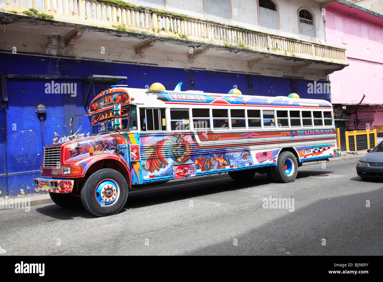 Public Buses, referred to locally as Diablos Rojos (Red Devils), Panama ...