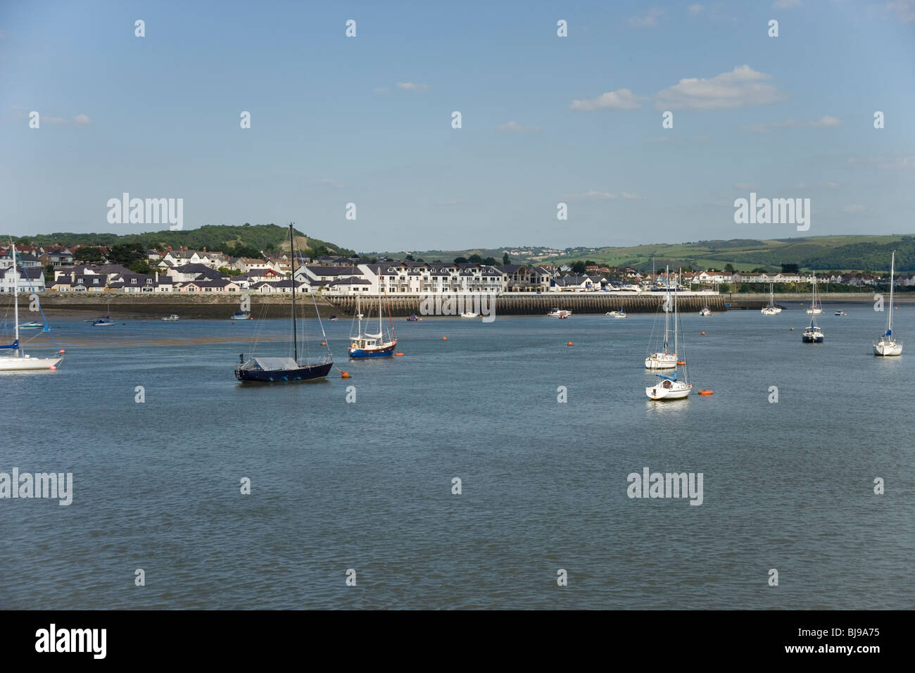 Deganwy and the Conwy river from Conwy marina beach in North Wales ...
