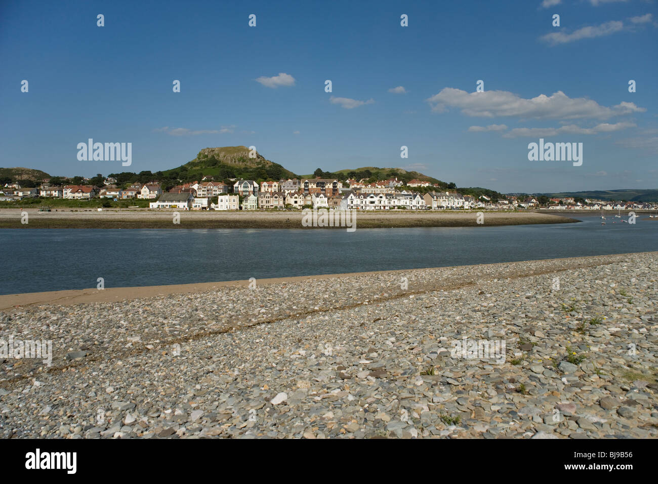 Deganwy and the Conwy river from Conwy marina beach in North Wales ...