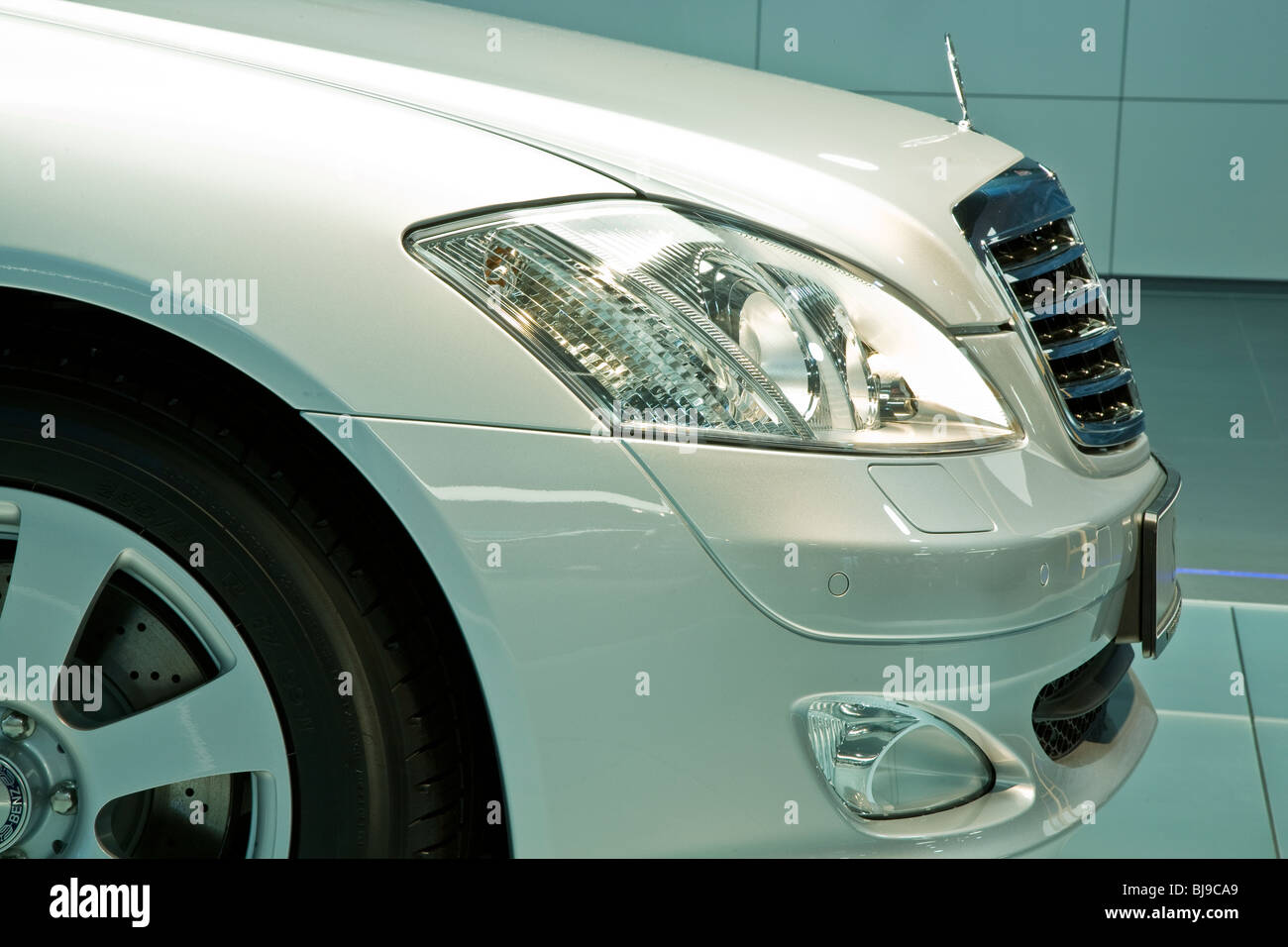 Front, side view of a status, luxury car Mercedes Benz dealership ...