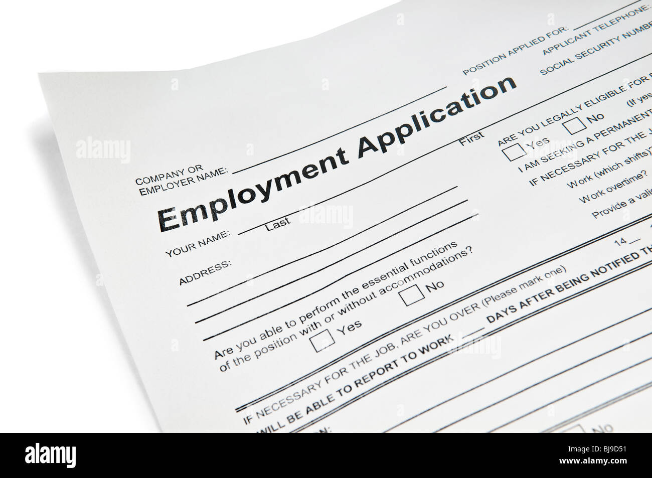 Job application form hi-res stock photography and images - Alamy