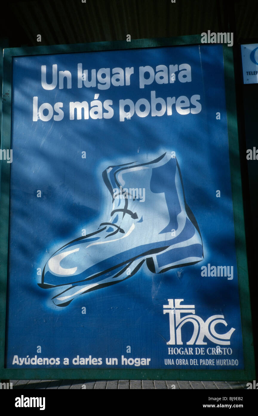 Santiago, Chile. A poster of a charity which collects money to help the ...