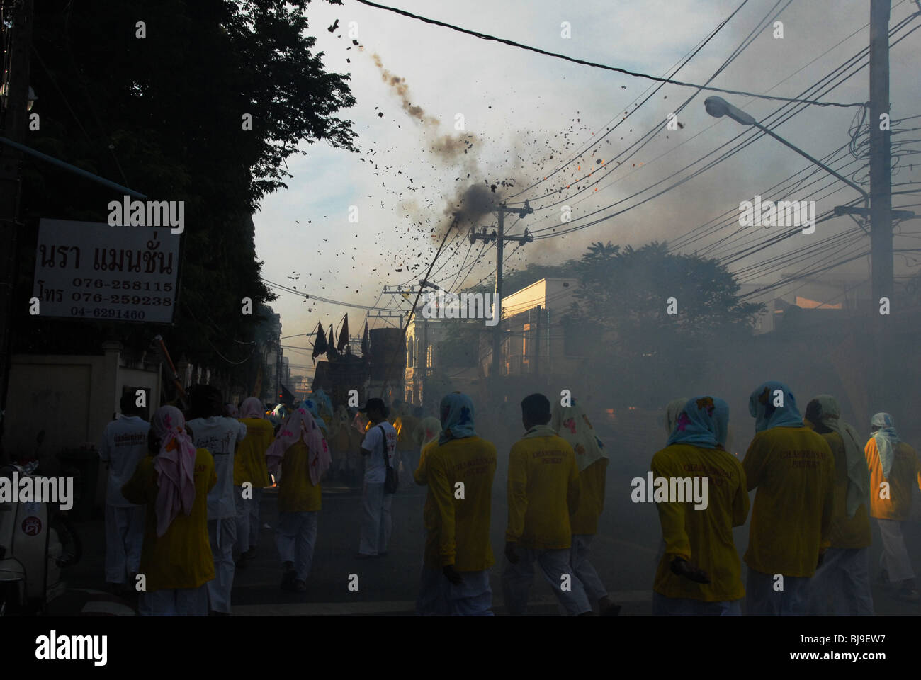 shrine bearers walking into exploding fireworks at the bizarre phuket ...