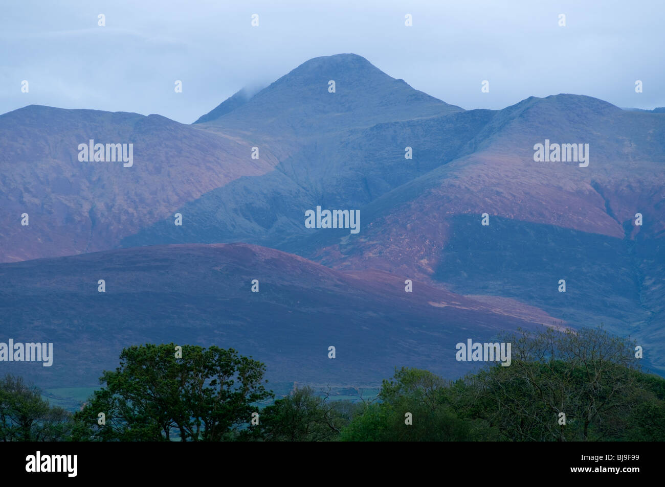 Carrauntoohil in the MacGillicuddy's Reeks range, from the river Laune ...