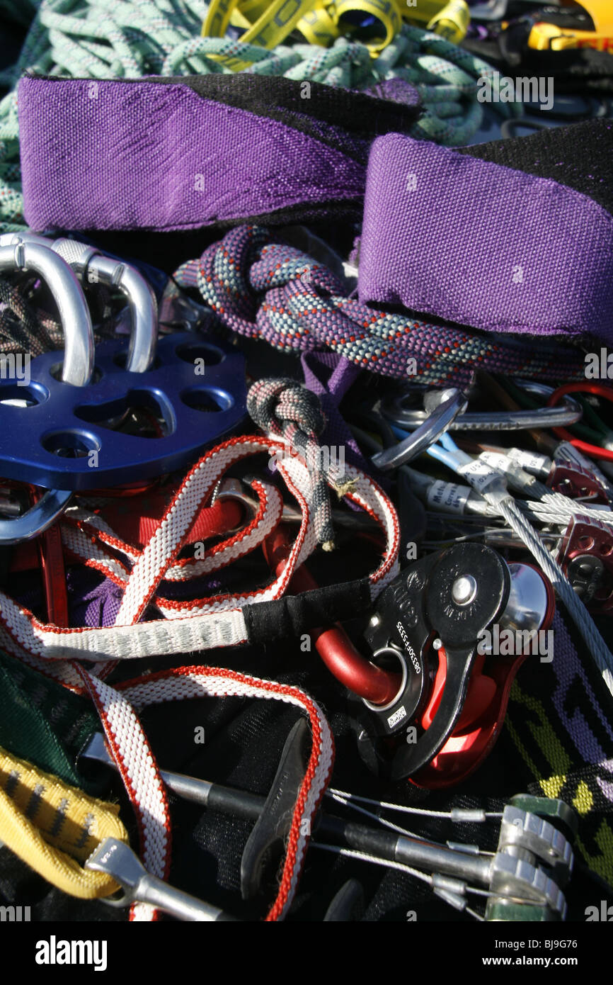 different climbing kit equipment Stock Photo - Alamy