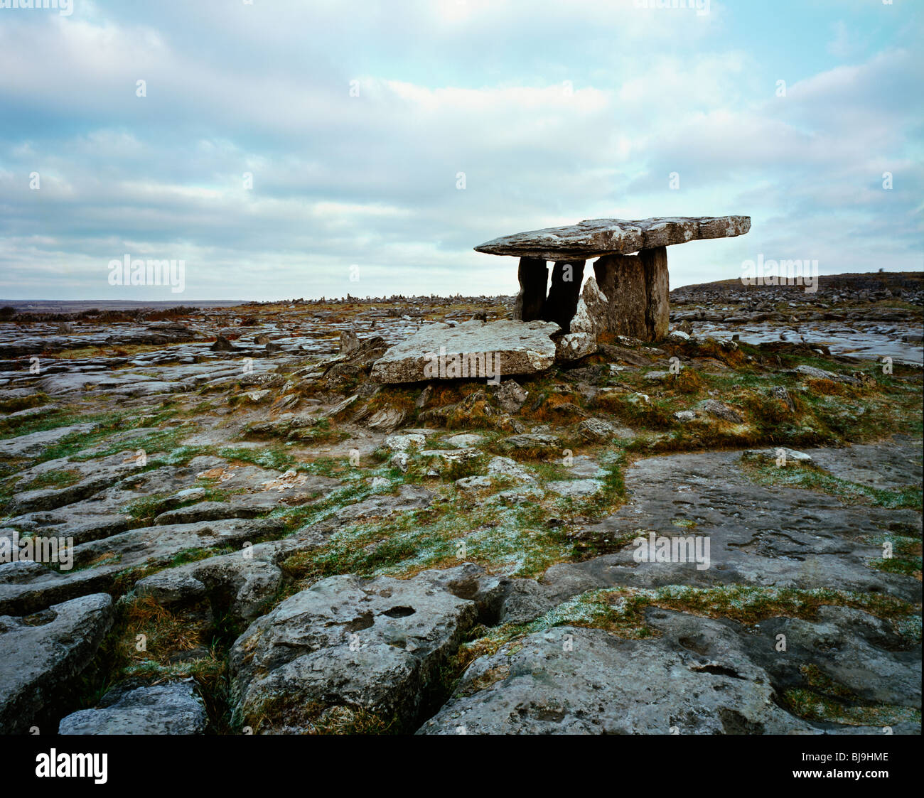A view of the 5000 year old Poulnabrone Dolmen in the Burren County ...