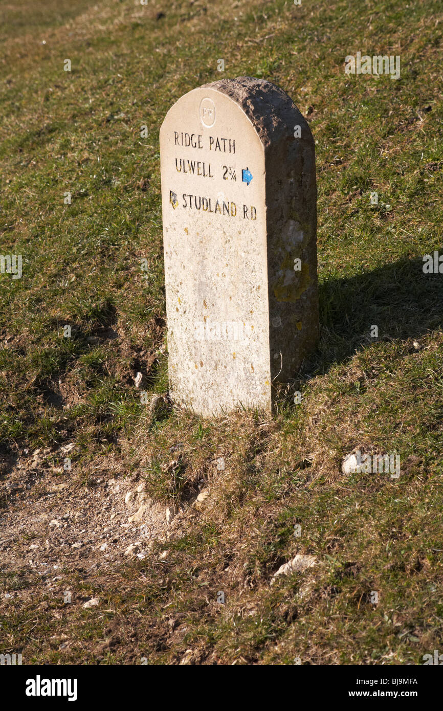 footpath marker on Ridge Path showing the distance to Ulwell and ...