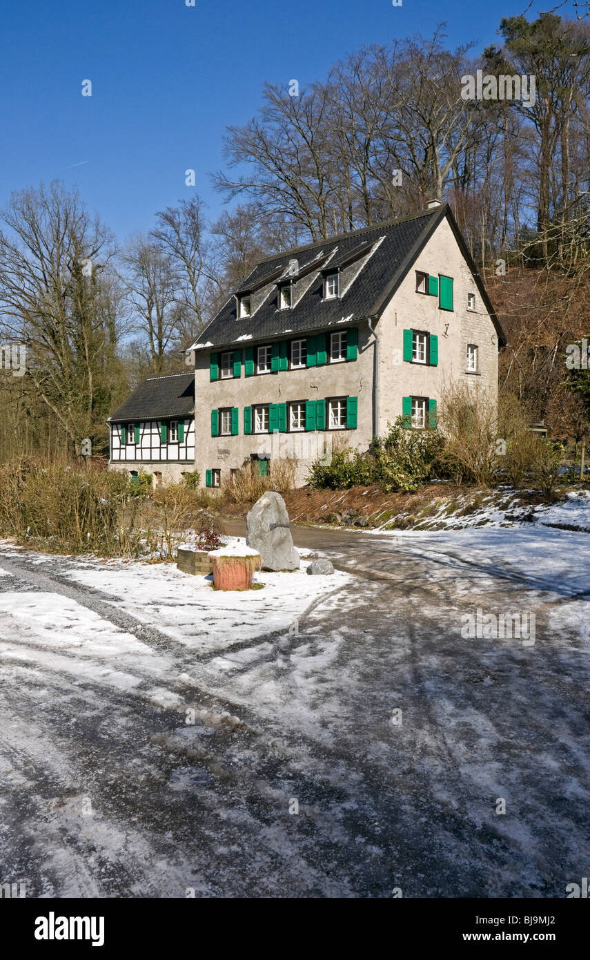 Winter scene showing the Winkelsmühle (mill) in Neanderthal near ...