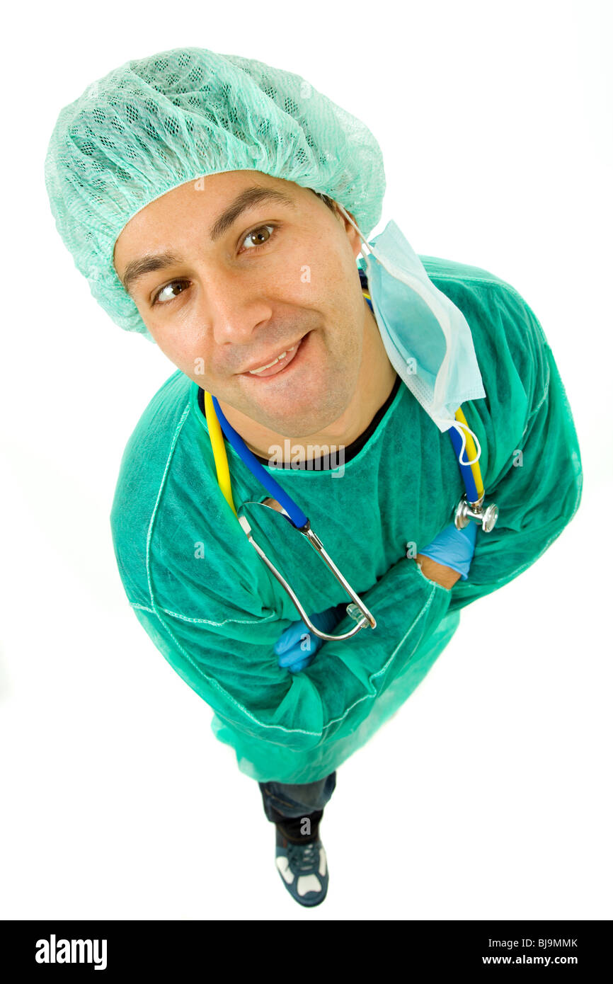 young silly doctor, full length, isolated on white background Stock ...