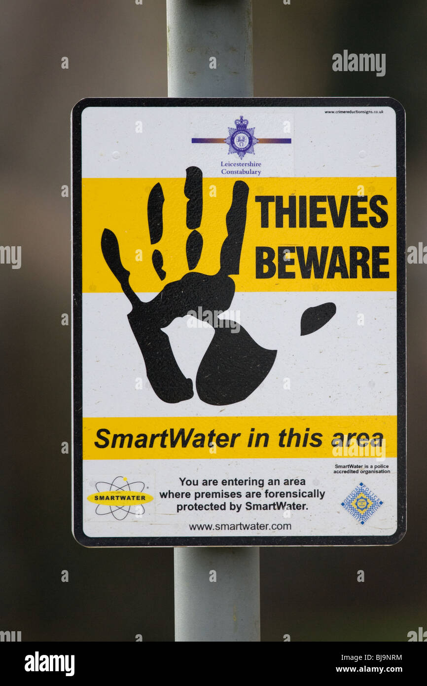 Thieves Beware SmartWater in this Area Sign Stock Photo - Alamy