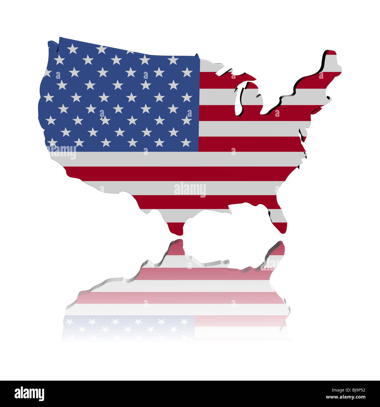 USA map flag 3d render with reflection illustration Stock Photo - Alamy