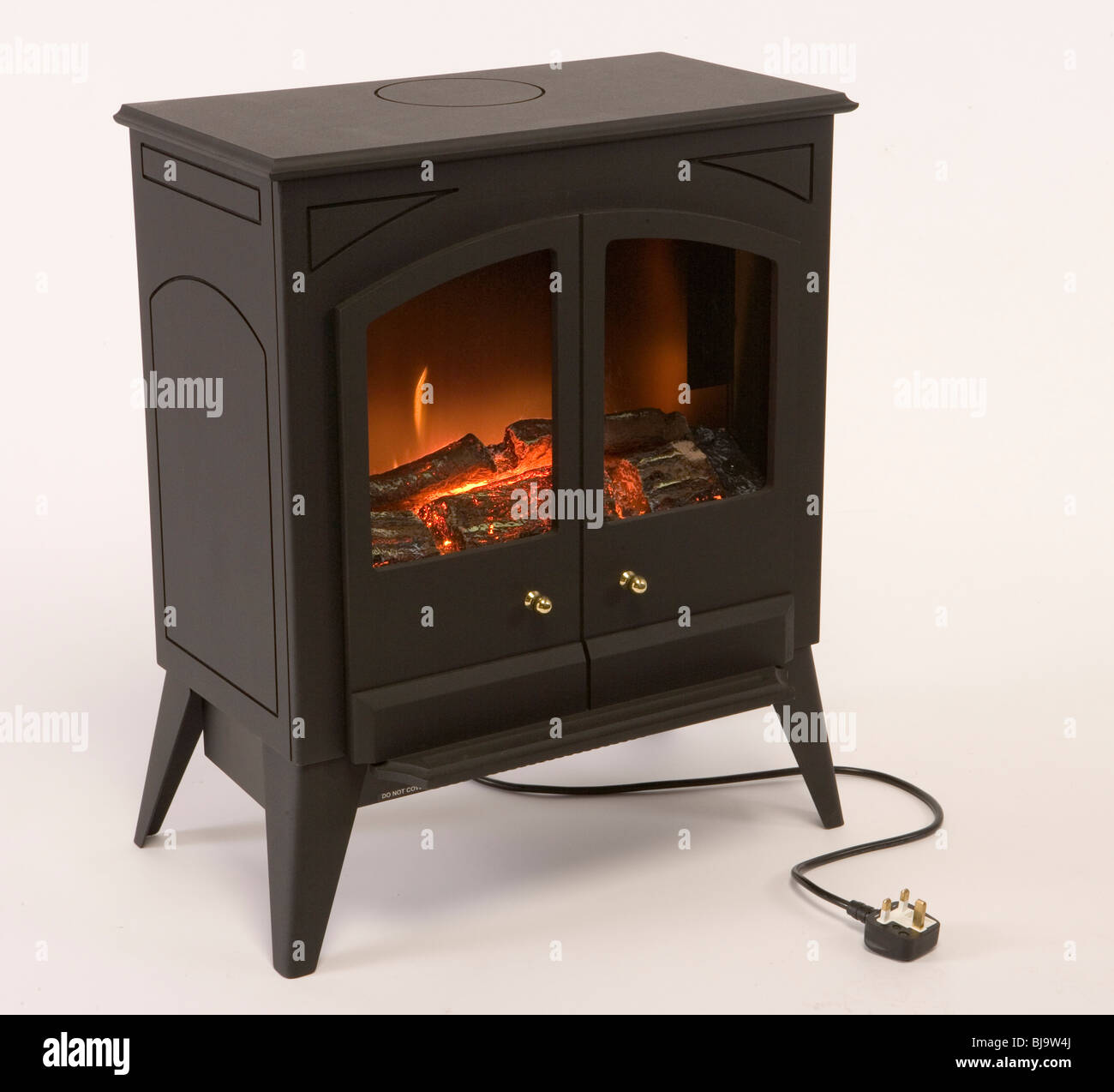 elactric log fire on white background Stock Photo - Alamy