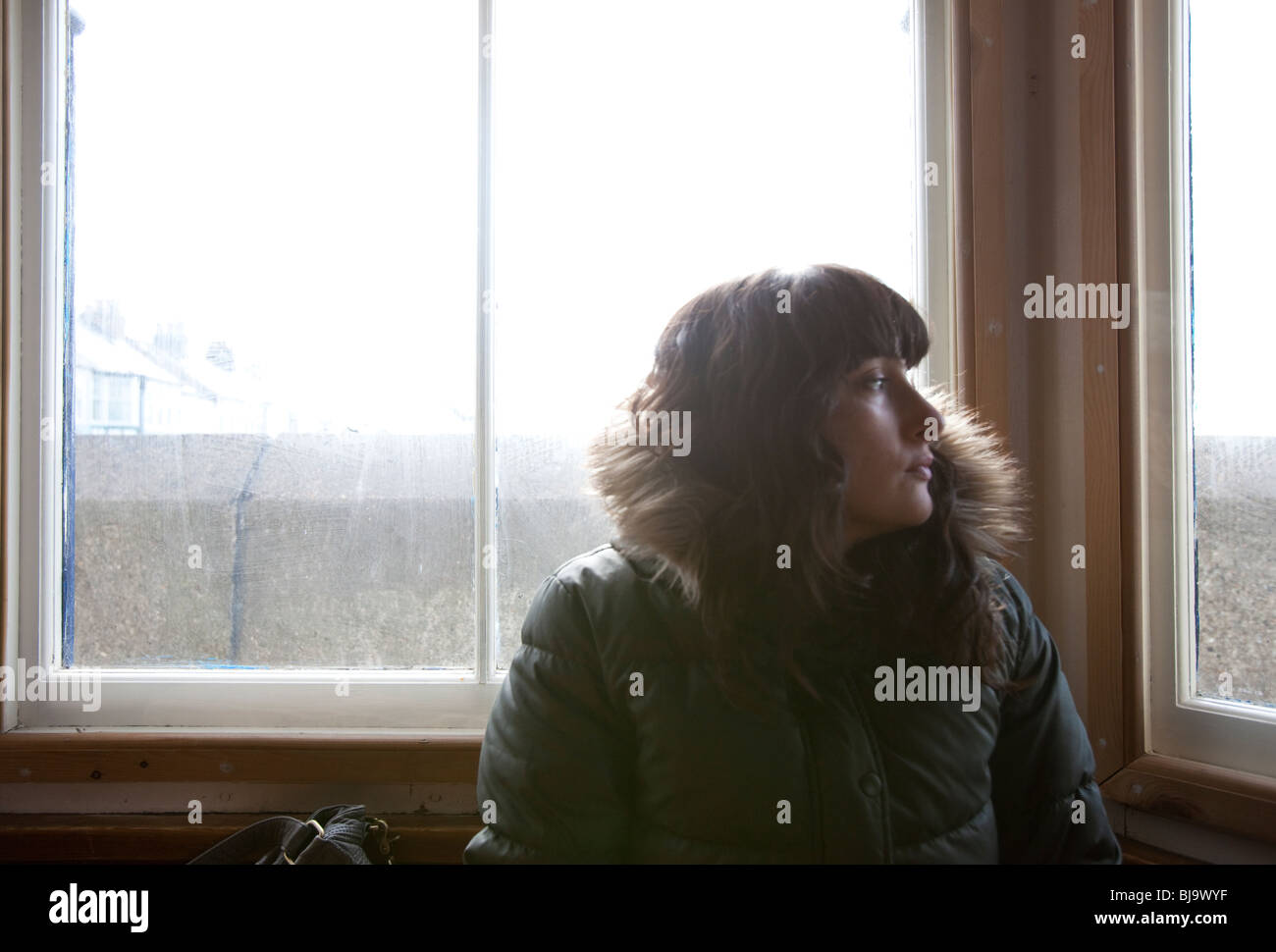 Sabrina looking out of window of Neptune Pub Whitstable Stock Photo - Alamy