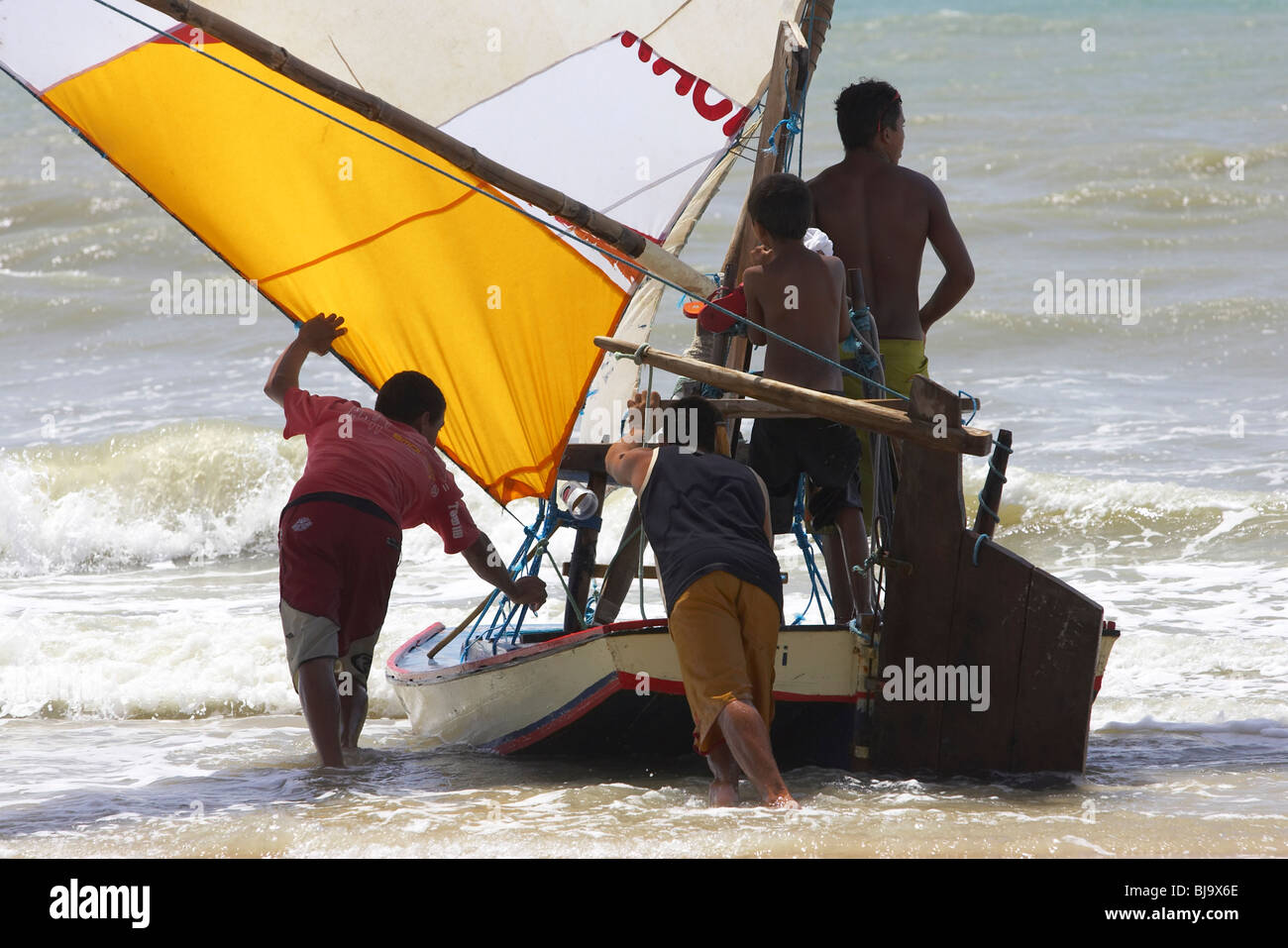 Young Boys in Fishing Boat Stock Photo - Alamy