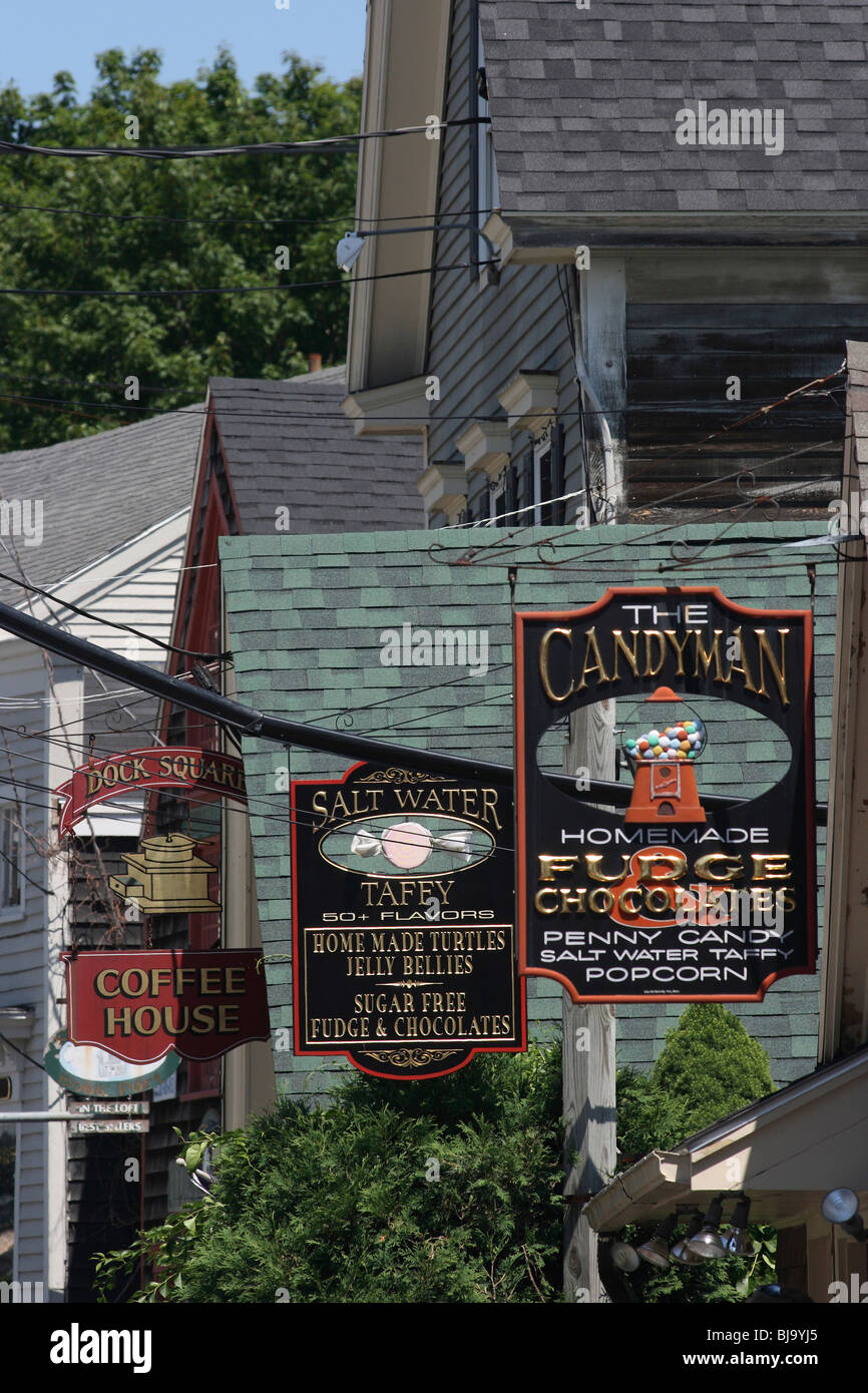 Traditional signboards of cafe and sweet shops, Kennebunkport, USA ...