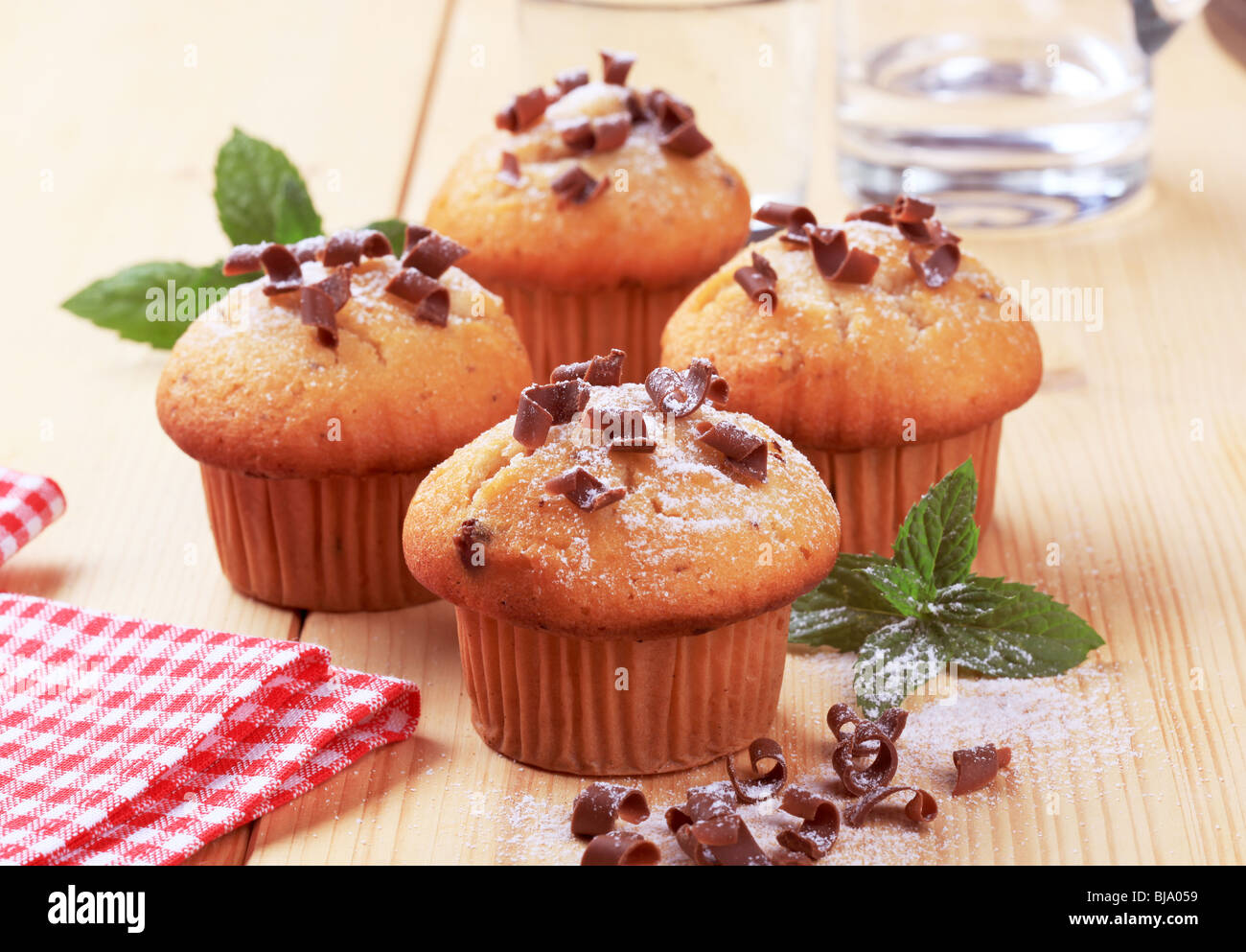 Tasty muffins topped with chocolate shavings - detail Stock Photo - Alamy