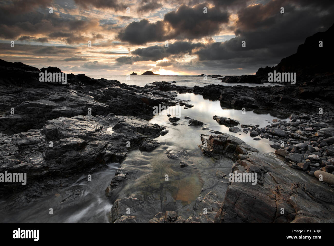 Dramatic Sunset at Priests Cove, Cape Cornwall England UK Stock Photo ...