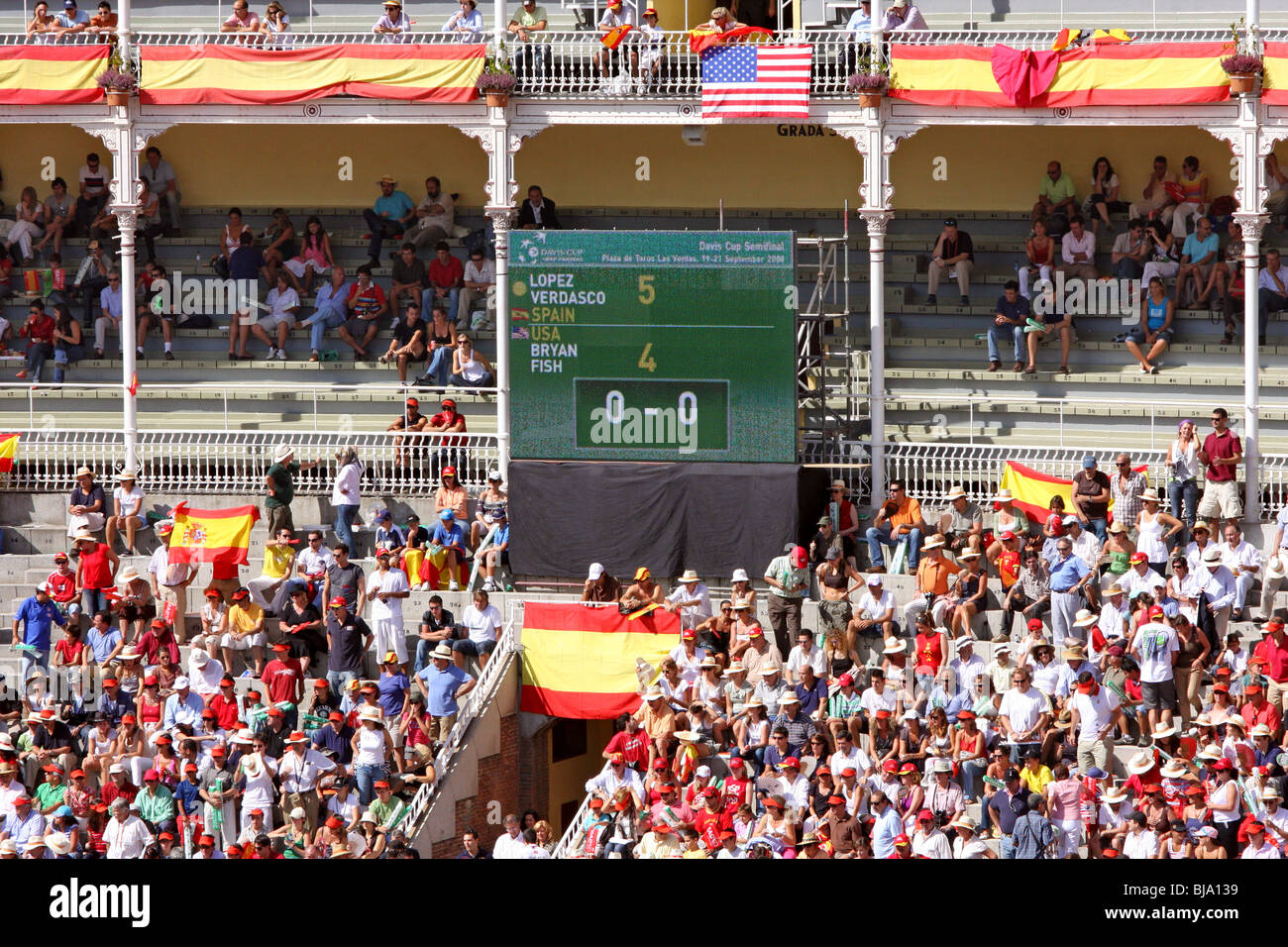 Crowd cheering for the Spanish team during a Davis Cup Semifinal in Las ...