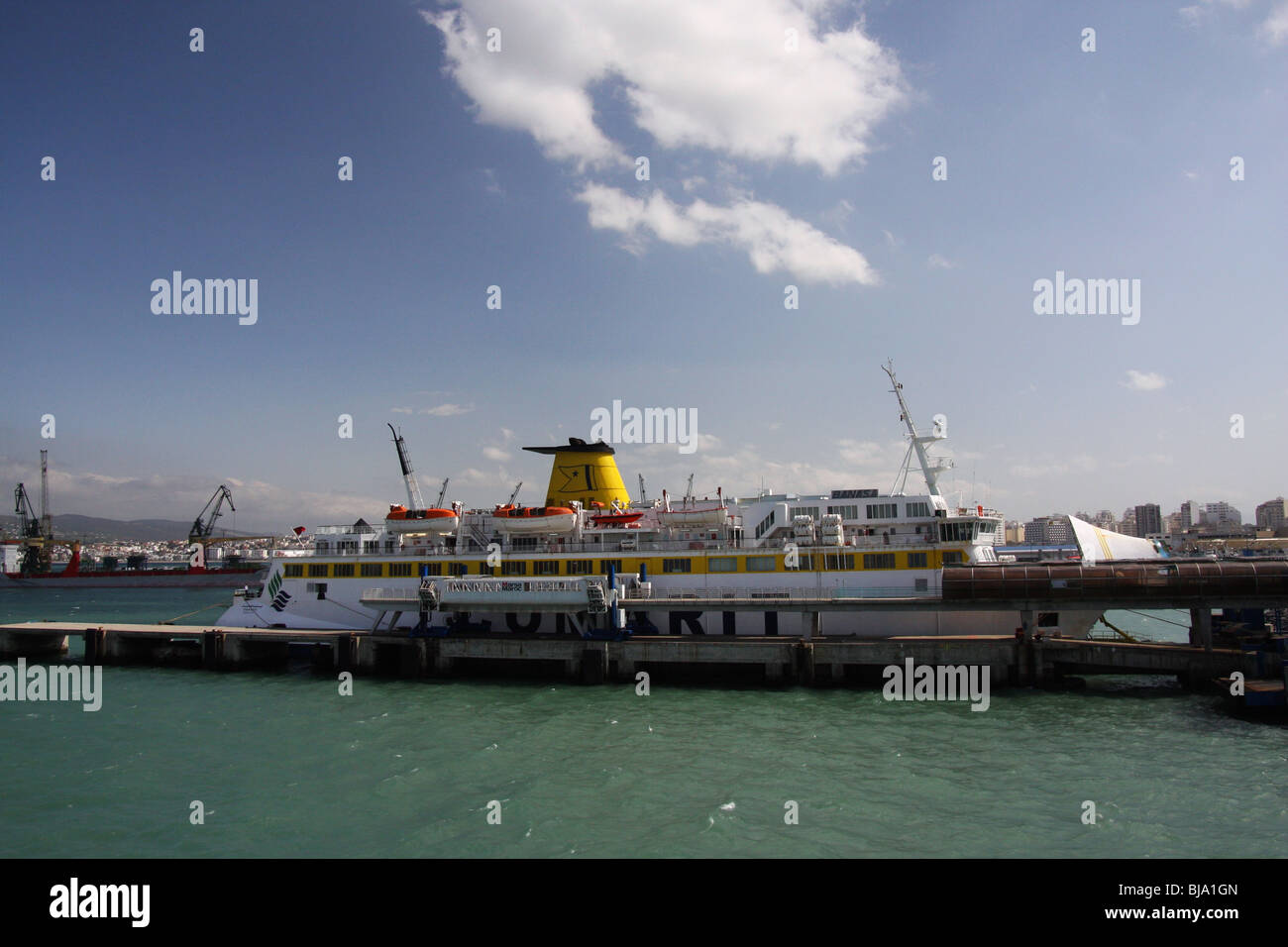Ferry boat docked at the port of Tanger, Morocco Stock Photo - Alamy