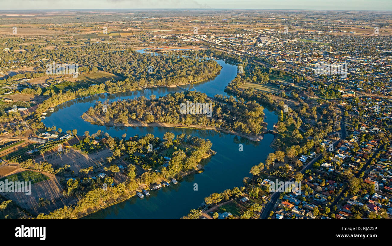 Low level aerial photograph of Lock Island Mildura, formed when a lock ...