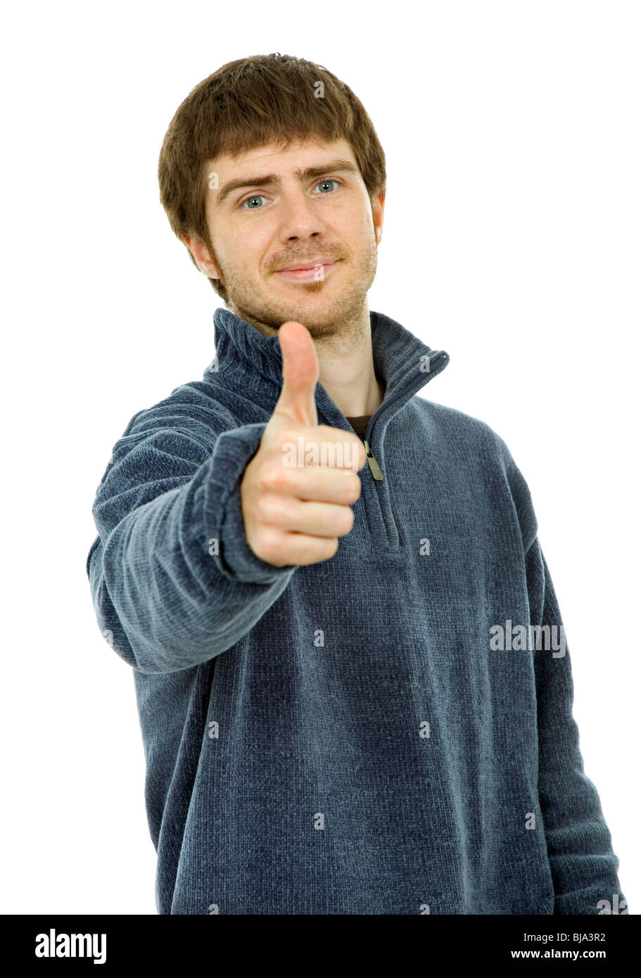 young casual man going thumb up in a white background Stock Photo - Alamy